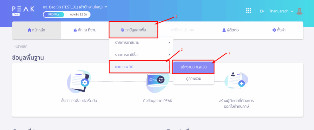 สร้างแบบ ภ.พ.30 กรณีเกินเวลากำหนด ใน PEAK