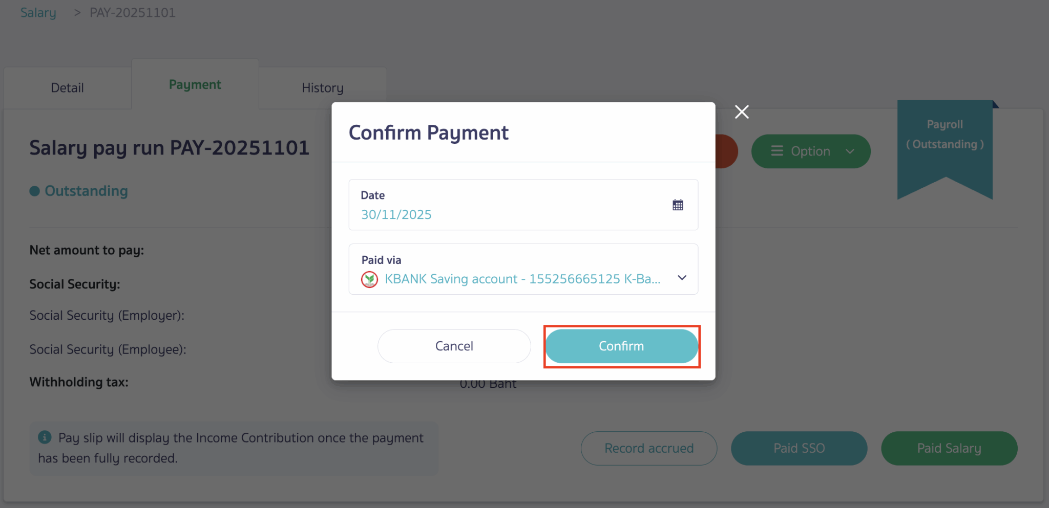Adding contacts and configuring account recording in PEAK Payroll