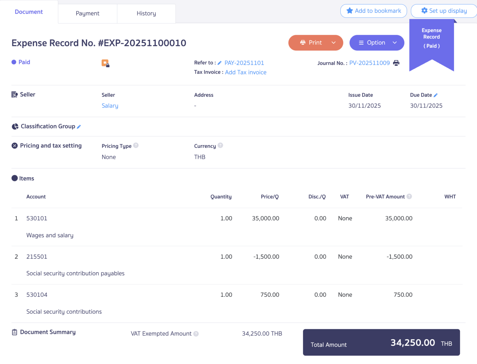 Adding contacts and configuring account recording in PEAK Payroll